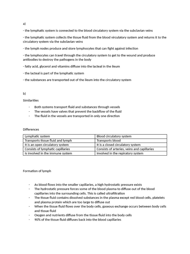 Biology Notes | PDF | Lymph | Lymphatic System