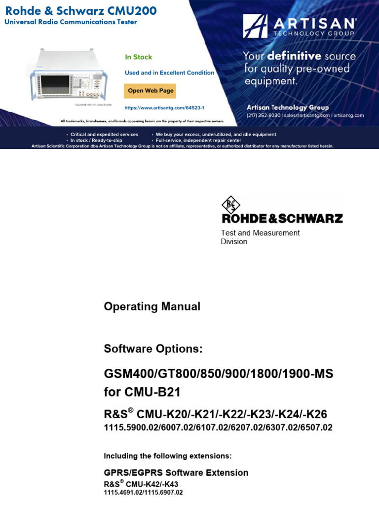 RohdeSchwarz CMU200 SoftwareOptions Manual | PDF | Electrical Connector ...