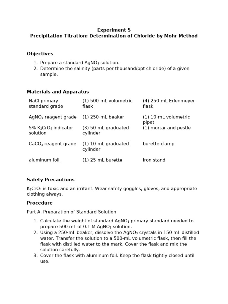 Experiment 5 Manual Sheet | PDF | Titration | Chemistry