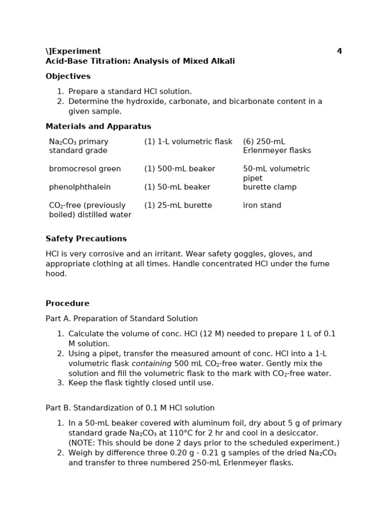 Experiment 4 Manual Sheet | PDF | Titration | Chemistry