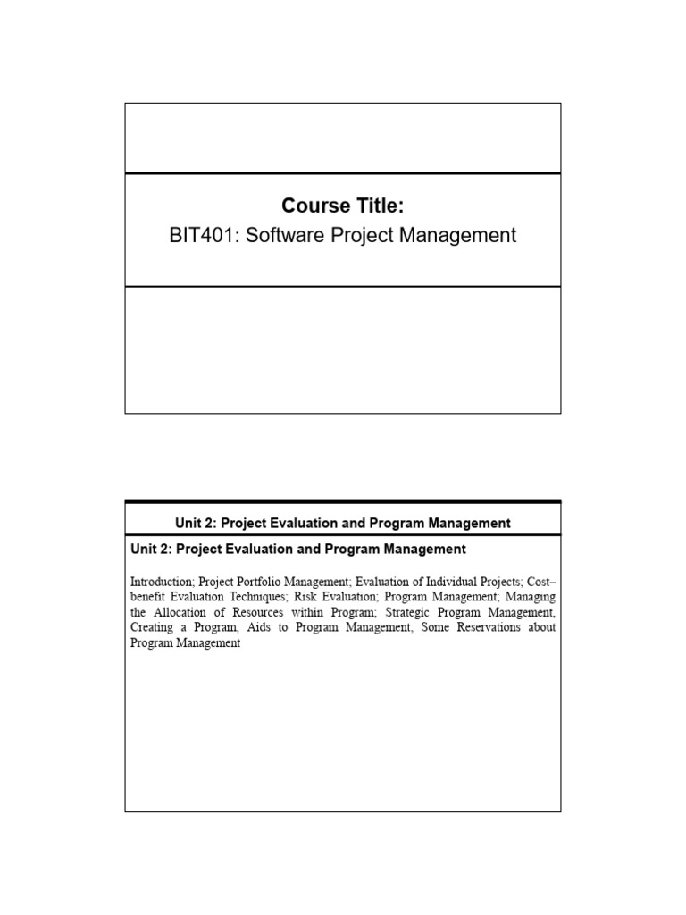 Unit - 2 Project Evaluation and Program Management-Slides | PDF | Net Present Value | Internal ...