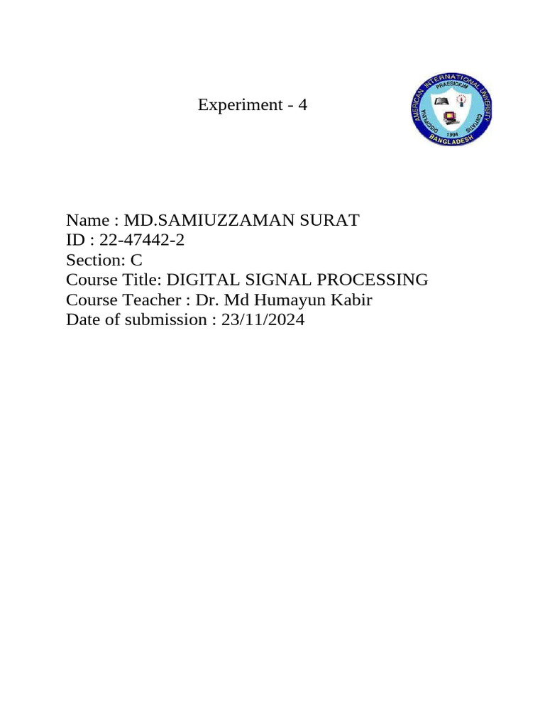 DSP Lab 4 | PDF