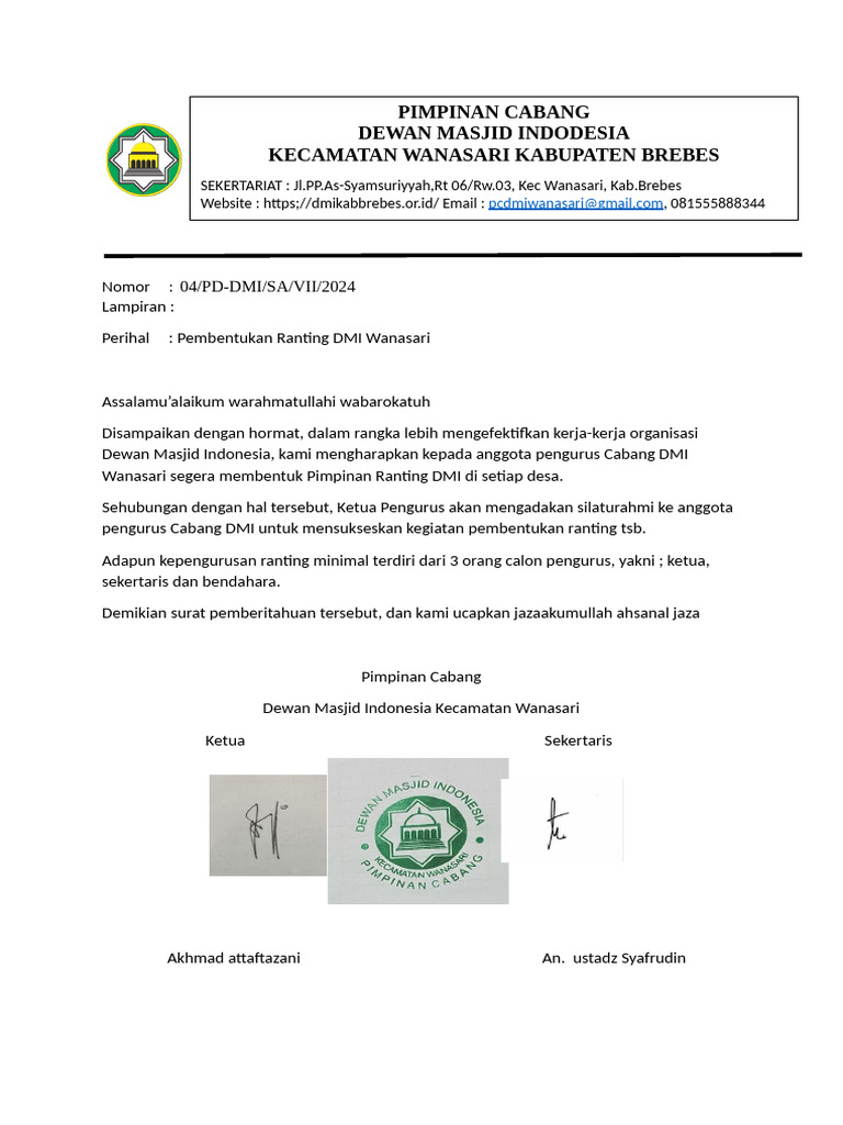 Surat Pembentukan Ranting Dmi | PDF