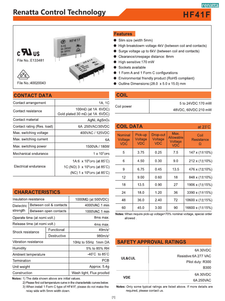 HF41F Relay Module Specifications | PDF | Relay | Electric Current