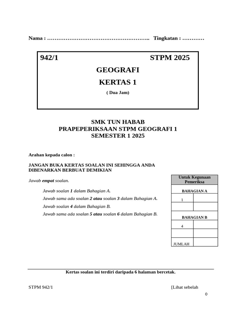 Johor-Soalan S1 2025 | PDF