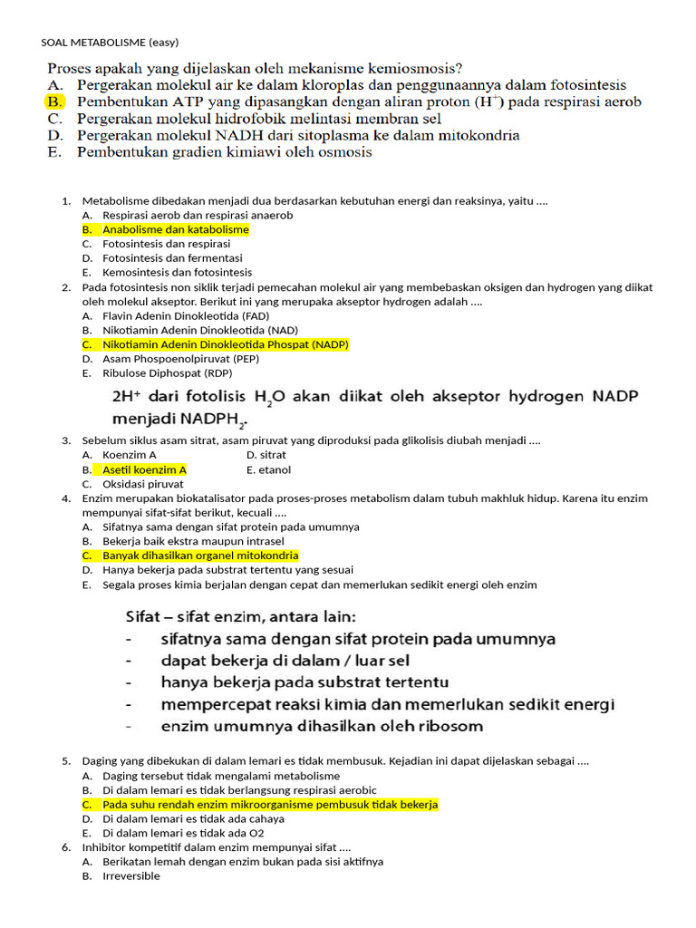 Soal Metabolisme | PDF