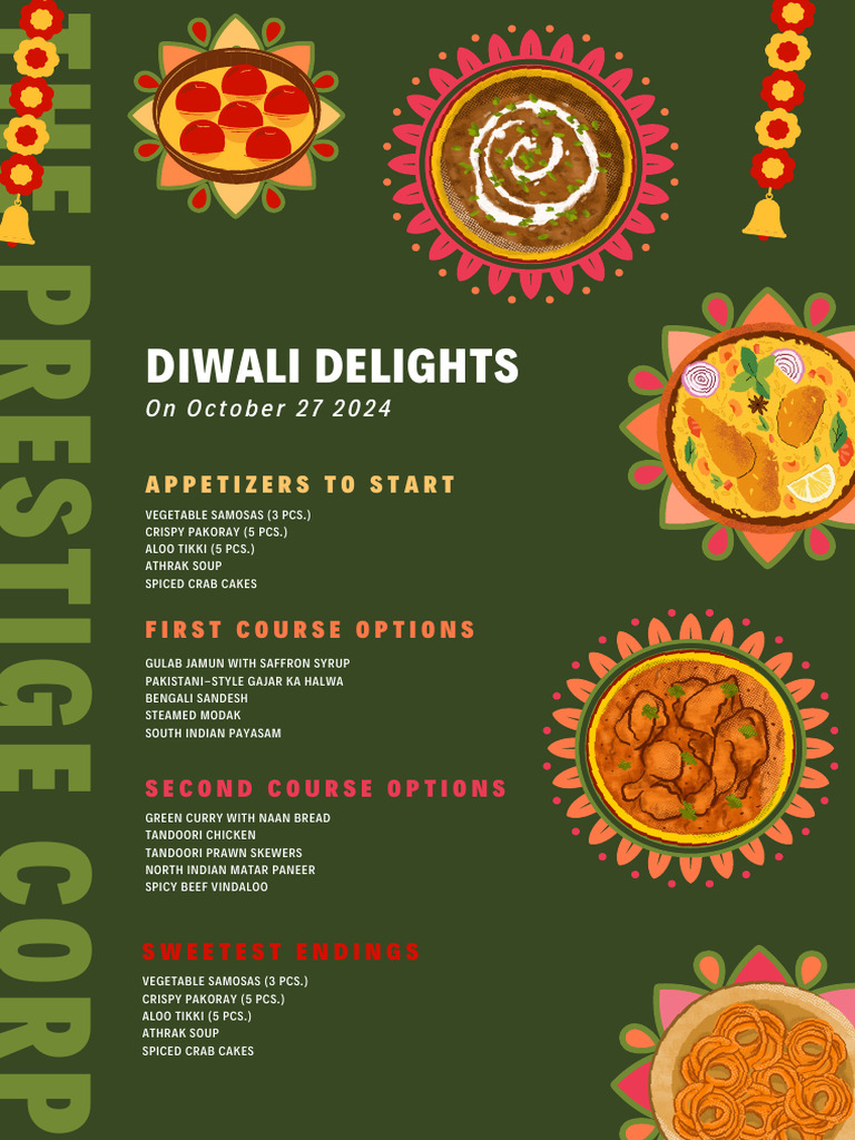 Green and Yellow Mandala Diwali Menu | PDF