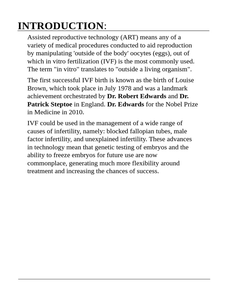 PROJECT | PDF | In Vitro Fertilisation | Infertility