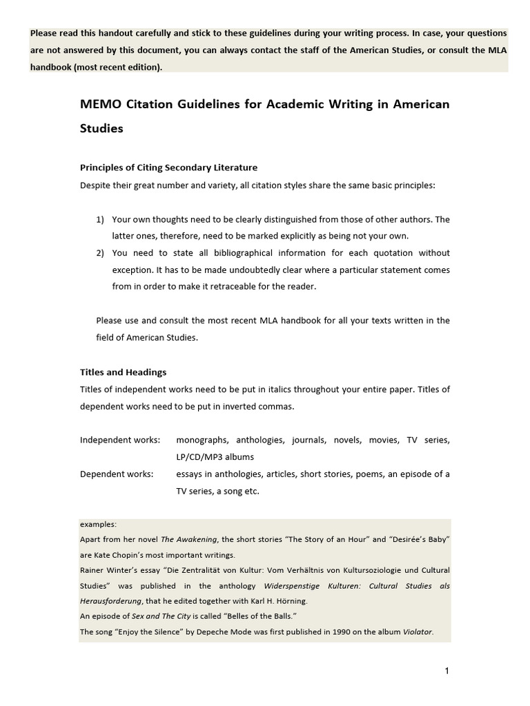 MEMO Citation Guidelines | PDF | Citation