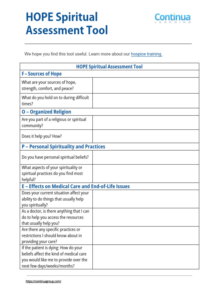 Hope Spiritual Assessment Tool | PDF