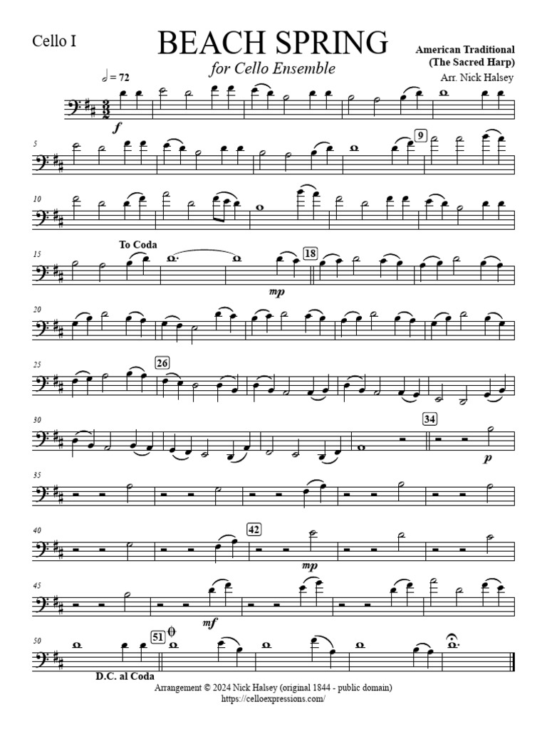 Cello Ensemble: Beach Spring | PDF | String Instruments