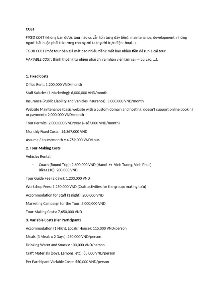 Tour Cost | PDF