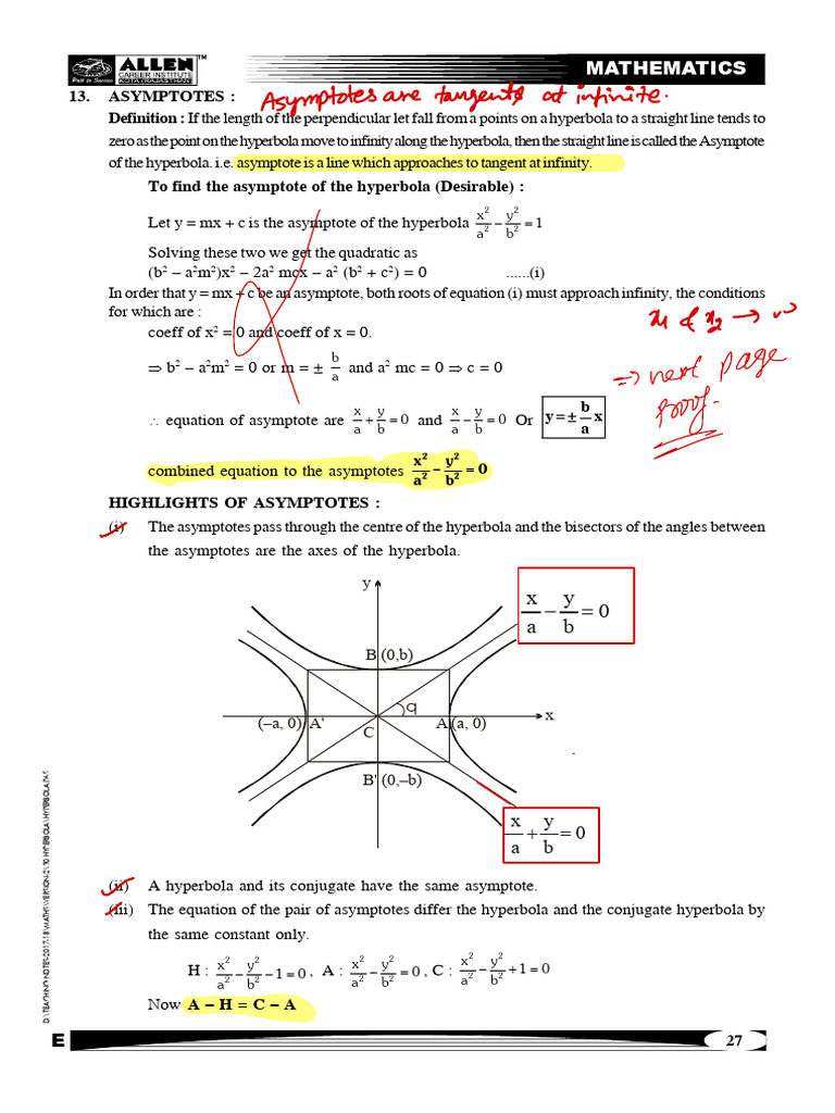 Hyperbola Notes | PDF | Asymptote | Perpendicular