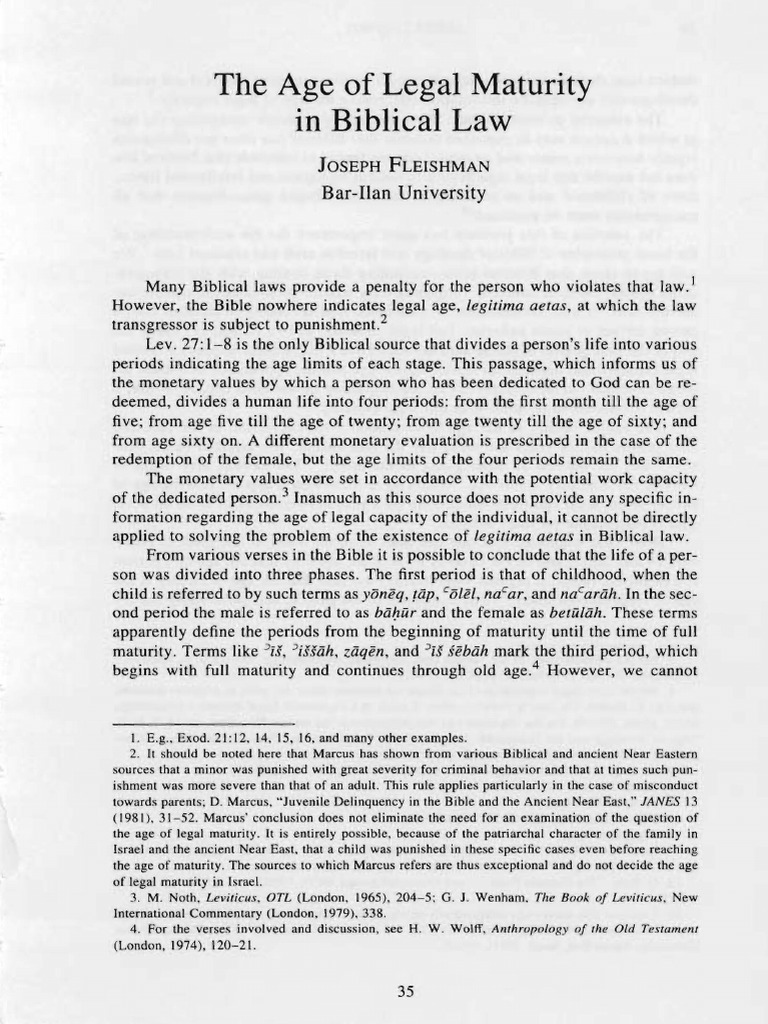 Janes 21 Fleishman Joseph The Age of Legal Maturity in Biblical Law | PDF