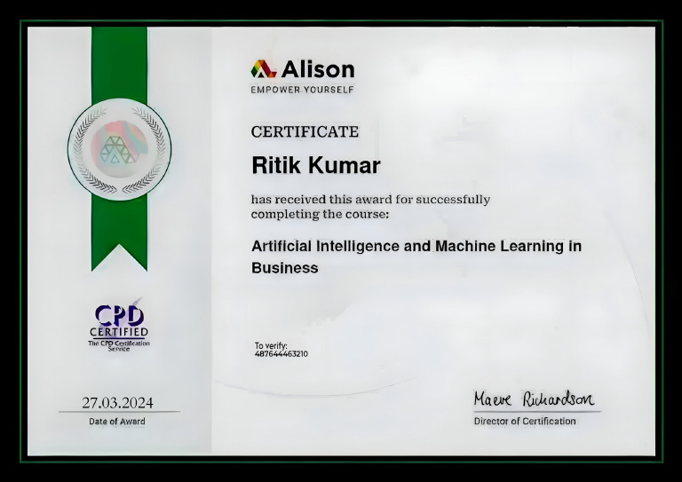AI - ML Certificate | PDF