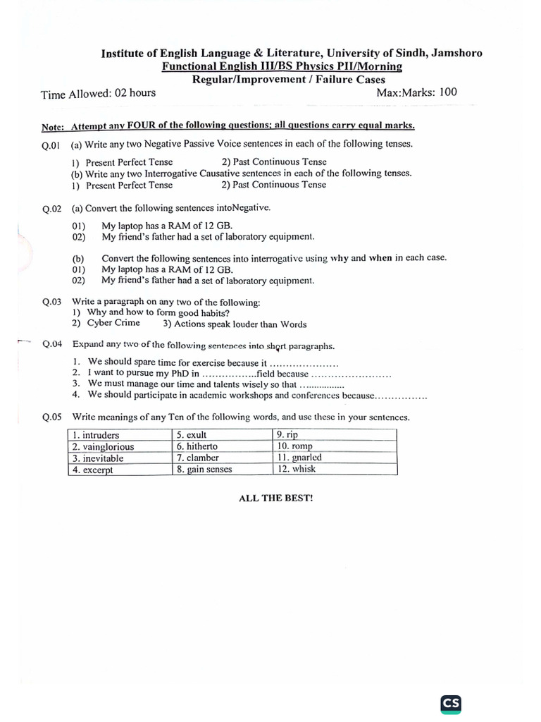 2nd Year Past Paper | PDF