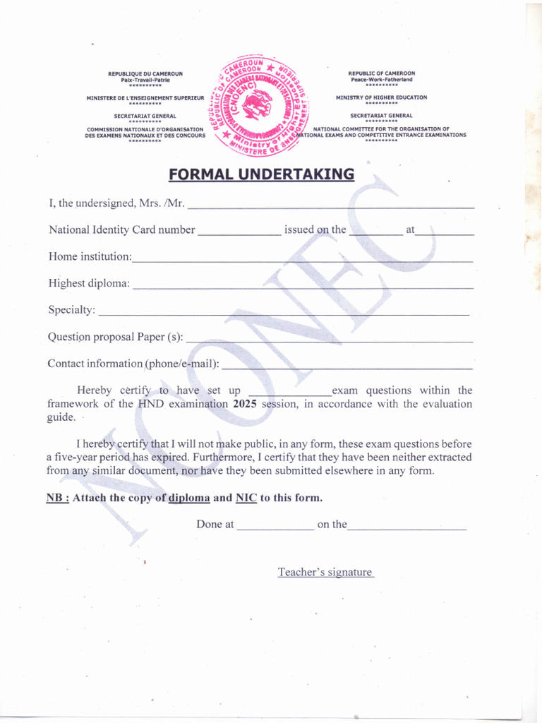 Cameroon HND Exam Question Certification | PDF