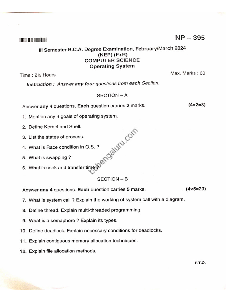 3rd Sem BCA Operating System 2024 | PDF
