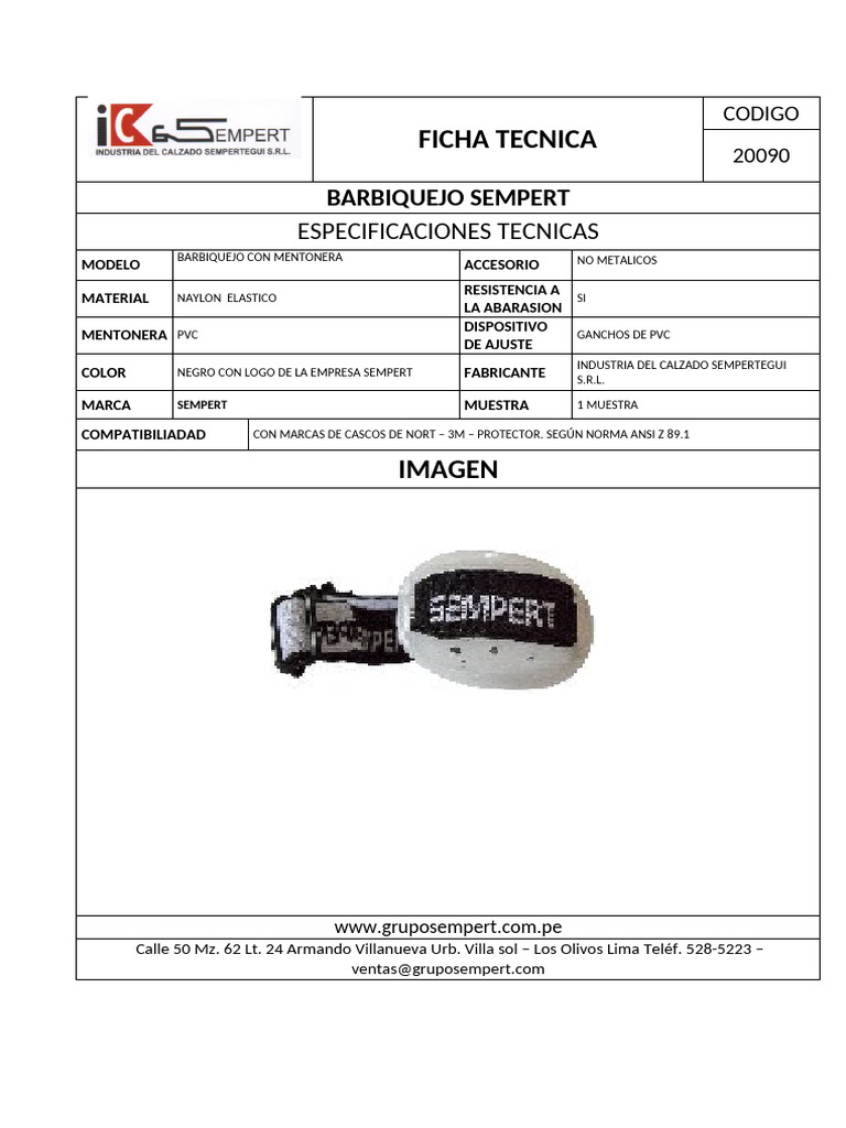 Barbiquejo Sempert: Especificaciones Técnicas | PDF