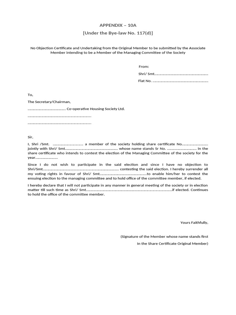 No Objection Certificate for Election | PDF