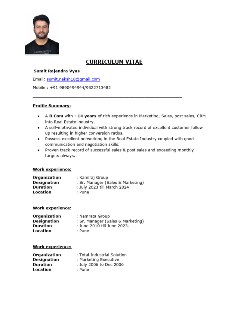 Sumit Vyas CV 2024 | PDF | Receipt | Business