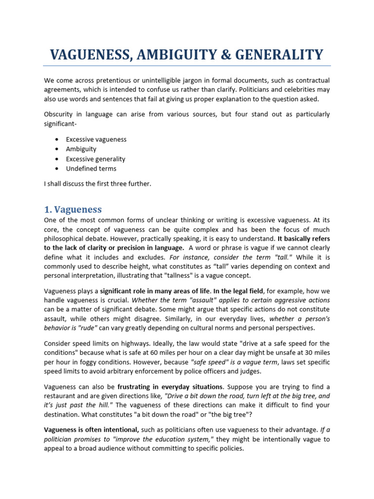Unit 2 Vagueness, Ambiguity and Generality | PDF | Ambiguity | Vagueness