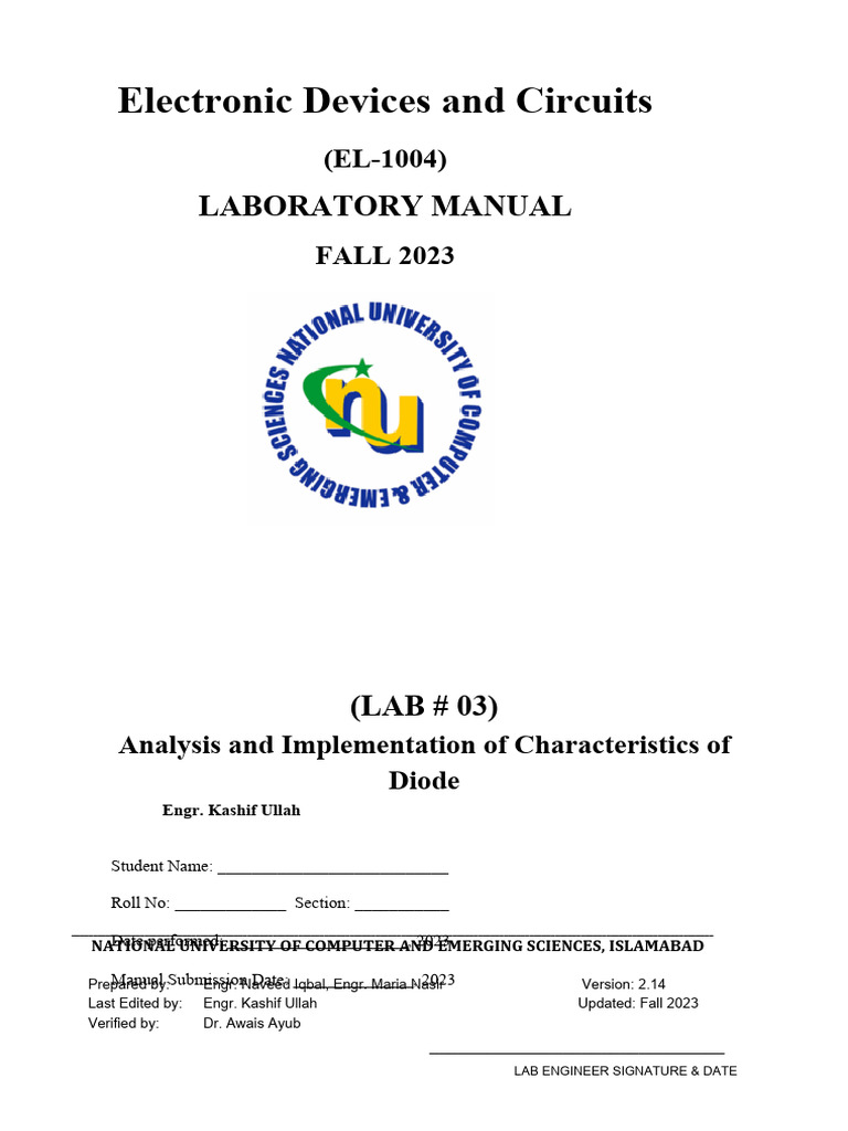 EDC Lab 03 Fall 2023 | PDF | P–N Junction | Diode