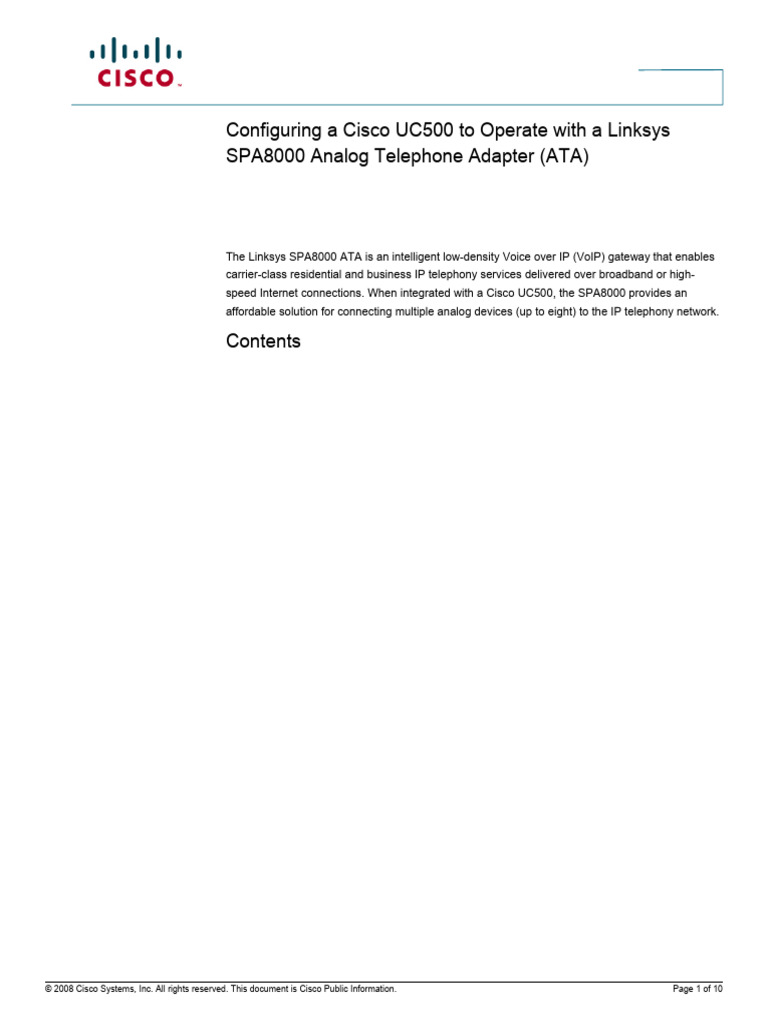 Configure Cisco UC500 with SPA8000 | PDF | Voice Over Ip | Ip Address