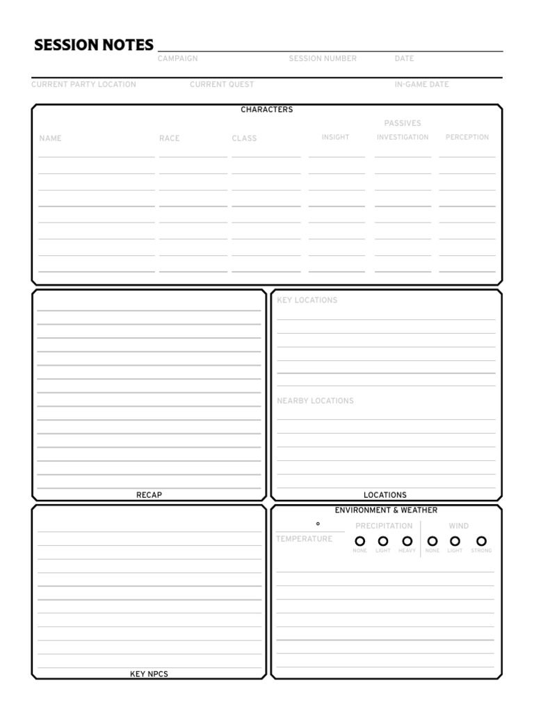 DND 5e Session Notes Sheet Form Fillable | PDF | Dungeons & Dragons ...