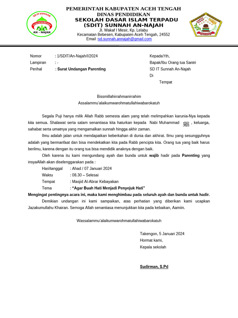 Surat Undangan Parenting Akbar | PDF