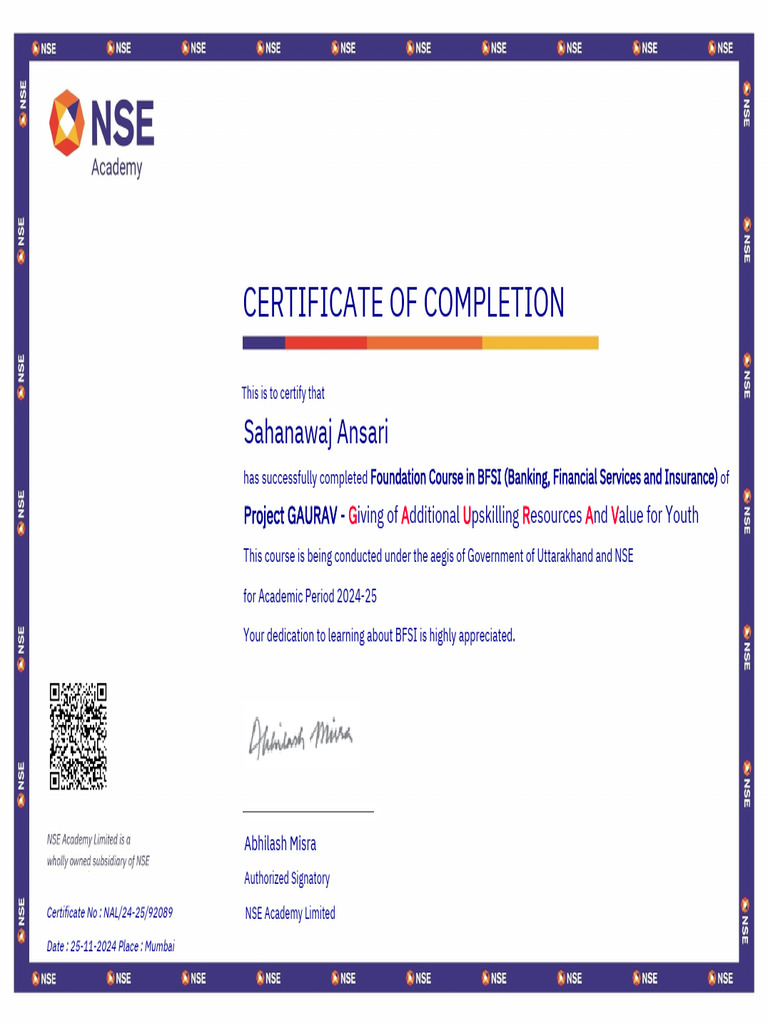 BFSI Foundation Course Completion Certificate | PDF