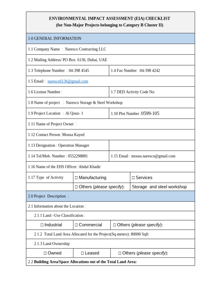 Environmental Impact Assessment Checklist New Asd on 21 | PDF | Waste ...