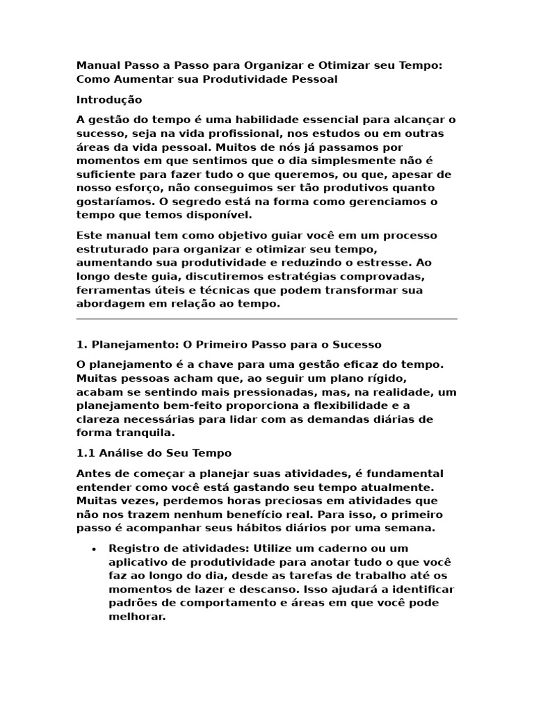 Manual Passo A Passo para Organizar e Otimizar Seu Tempo Como Aumentar ...