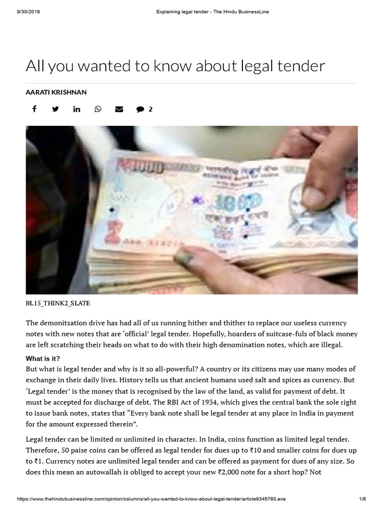 Understanding Legal Tender in India | PDF | Legal Tender | Money