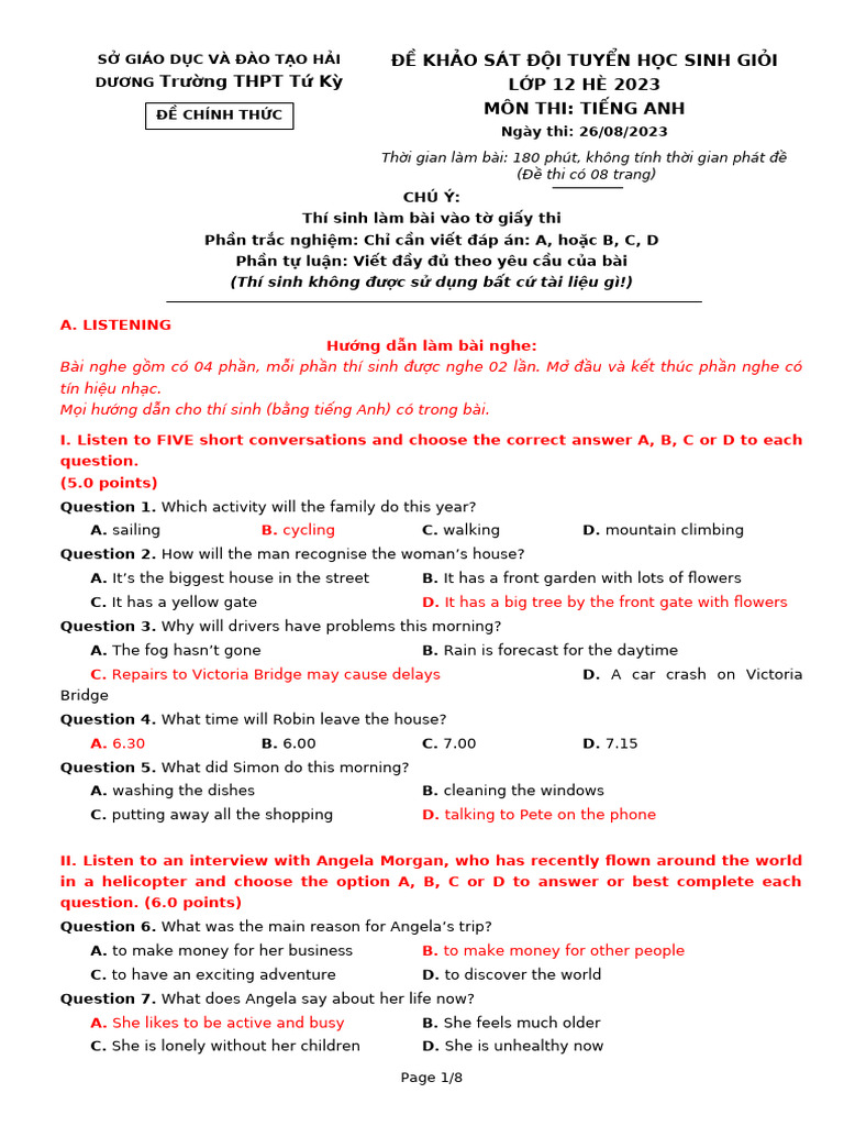 1. KS1 - Tiếng Anh HSG12 - đề gốc | PDF | Climate Change | Greenhouse Effect