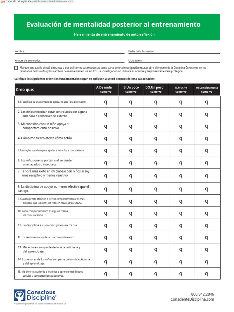 FREE - Mindset Post Training Assessment Self Reflections Training Tool ...