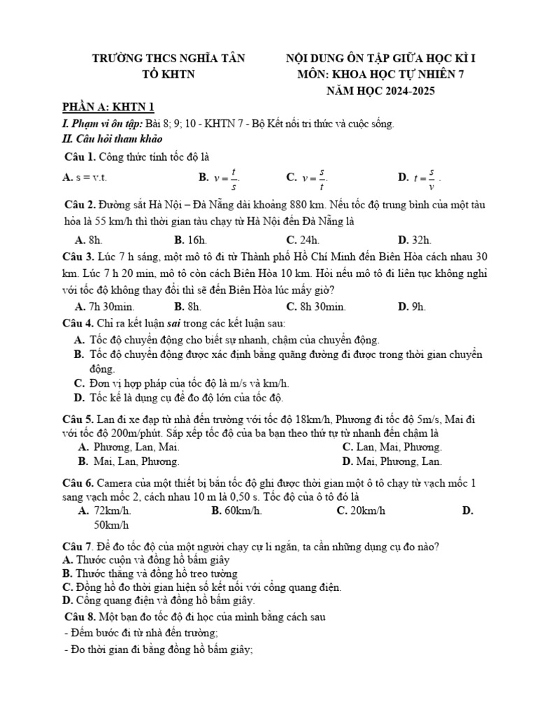 (24-25) ÔN TẬP GIỮA KÌ I- KHTN 7 | PDF