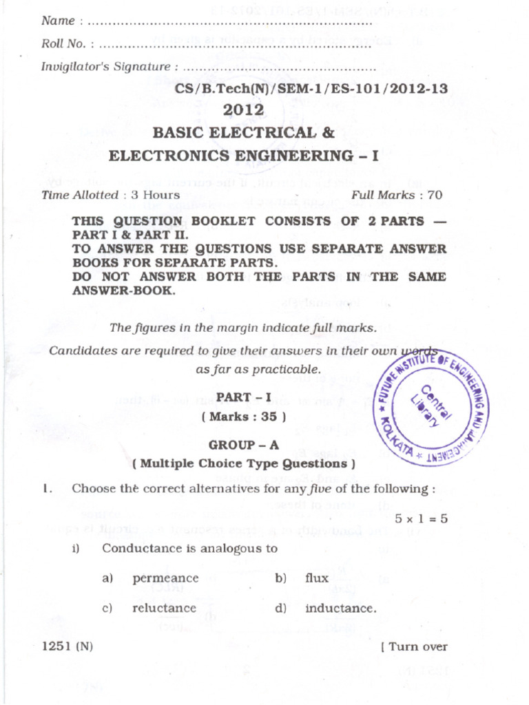 Basic Electrical & Electronics Engineering-1_ES101_12 | PDF