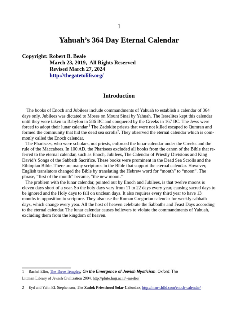 Yahuahs 364 Day Calendar 032724 | PDF | Bible | Passover