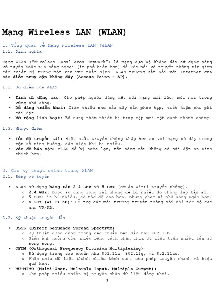 1. Tổng quan về Mạng Wireless LAN (WLAN) | PDF