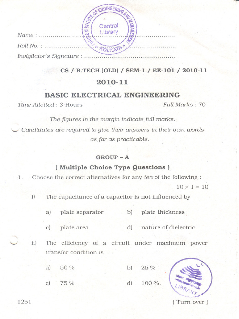 Basic Electrical Engineering _EE101_10 | PDF