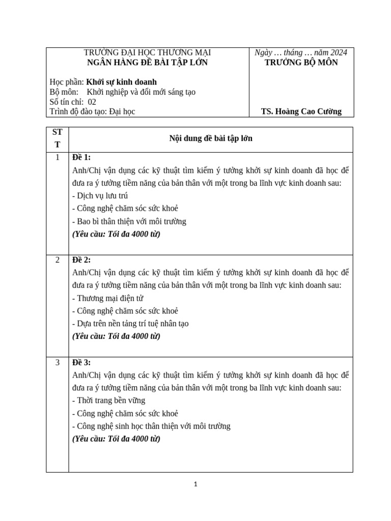 8.12.2024- A4. Ngân Hàng Đề BT Lớn Hp KSKD | PDF