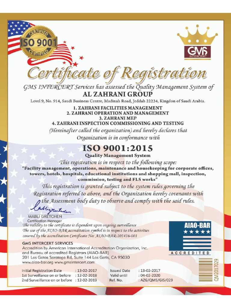 ISO 9001:2015 Zahrani Group | PDF
