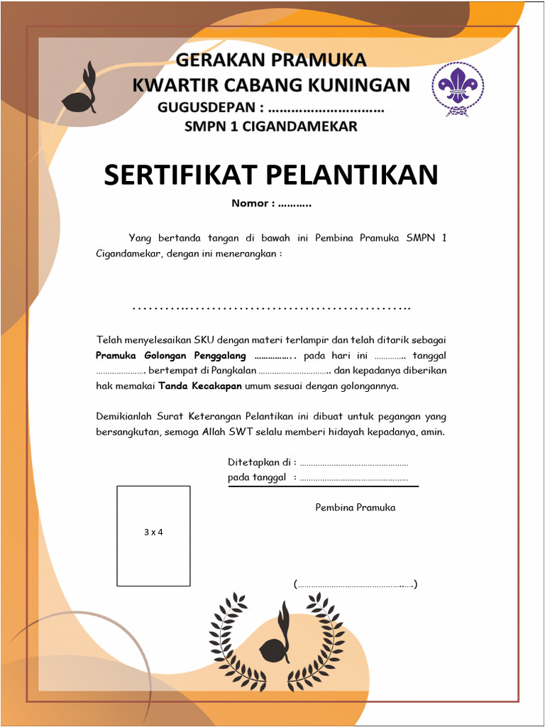Desain Sertifikat Pramuka Potrait (1) | PDF