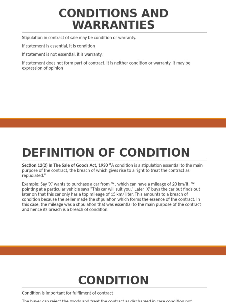 Unit 3 - CONDITIONS AND WARRANTIES (Part 1) | PDF | Breach Of Contract ...