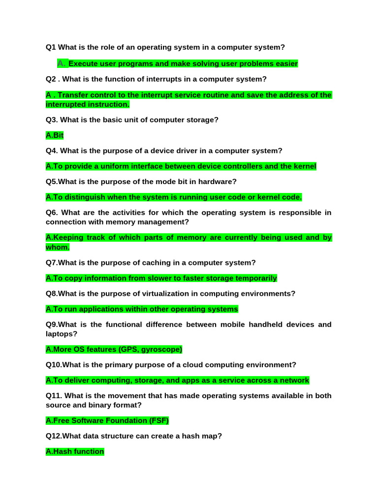Q1 What Is The Role of An Operating System in A Computer System MCQ | PDF | Operating System ...