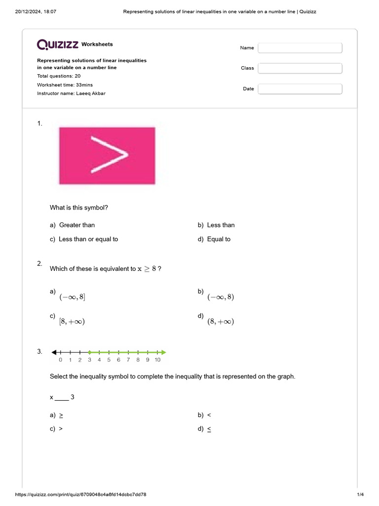 Representing solutions of linear inequalities in one variable on a ...