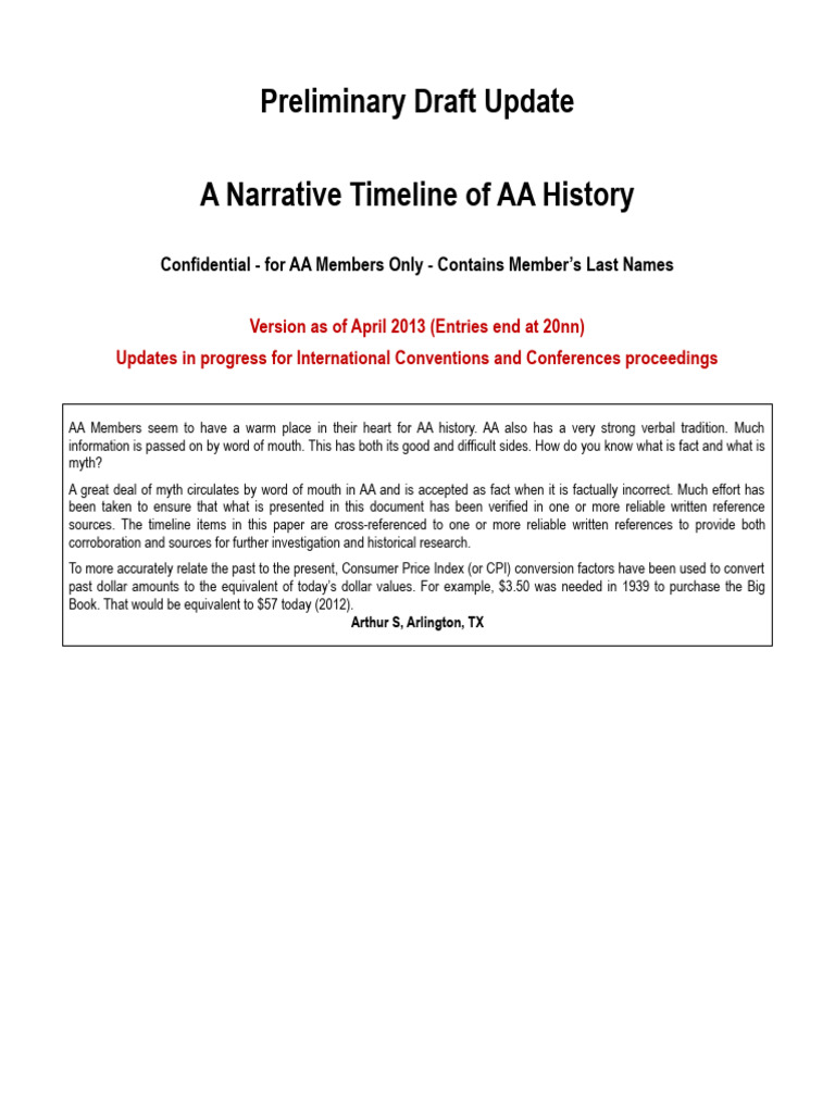 2013 04 15 Draft Narrative Timeline Update 00 | PDF | Bill W. | The Big ...