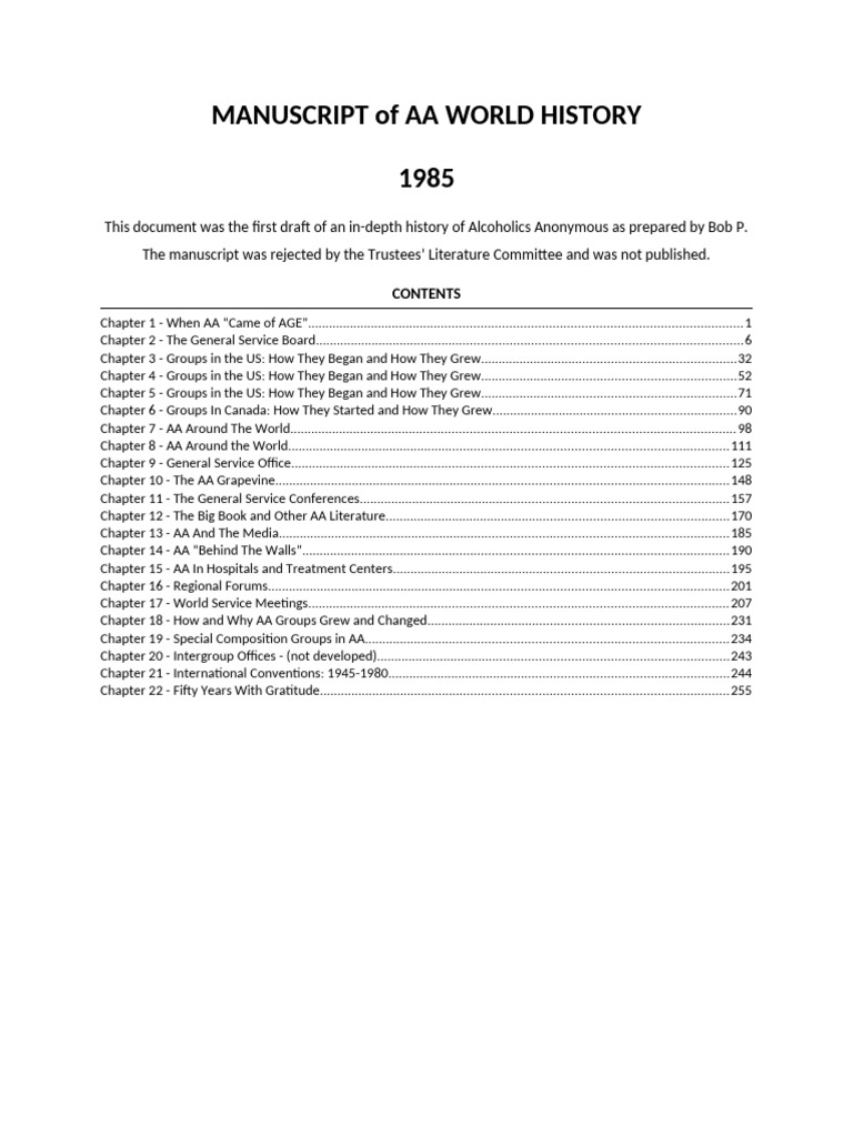 1985-00-00-Planned-History-of-AA-Project-by-Bob-P | PDF | Alcoholics ...