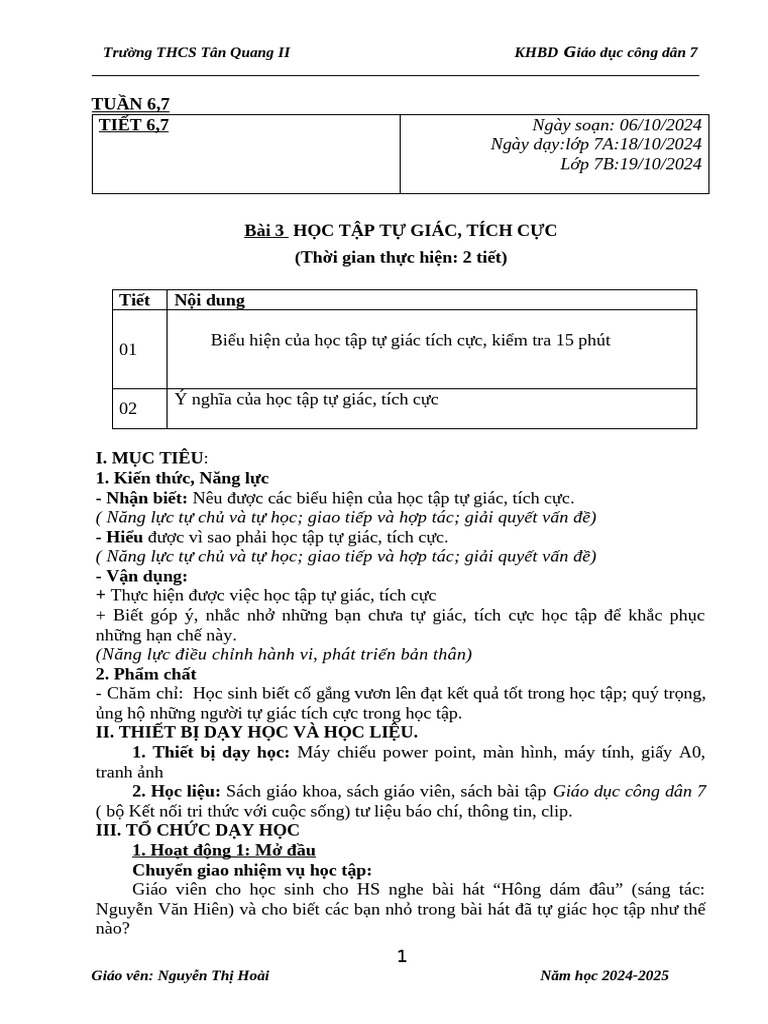 KHBD- GDCD 7 -TUẦN 6,7 | PDF